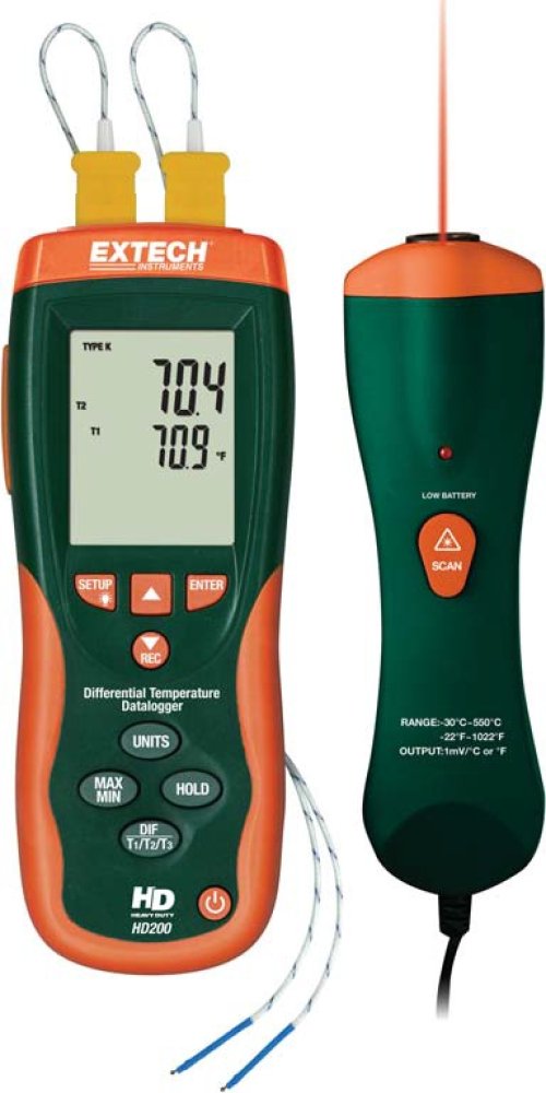 EXTECH HD200, Differential Thermometer Datalogger plus IR Thermometer (Not suitable for human use)